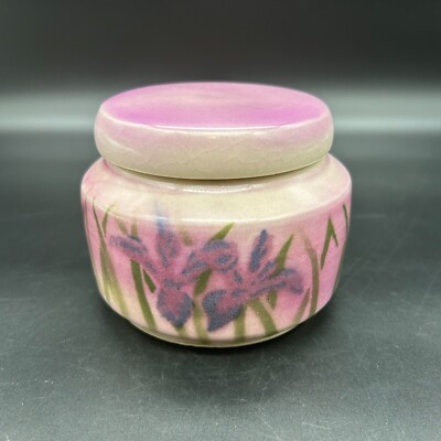 Vtg Purple Iris Pottery Storage Jar by David Enna of Oregon Airbrushed ...