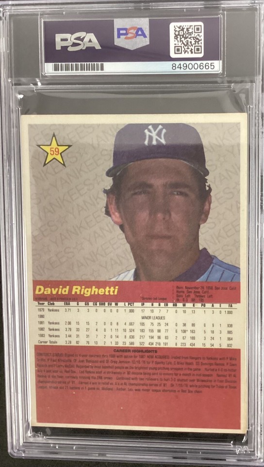 Dave Righetti Signed 1984 Donruss Action All Star #59 Baseball Card ...