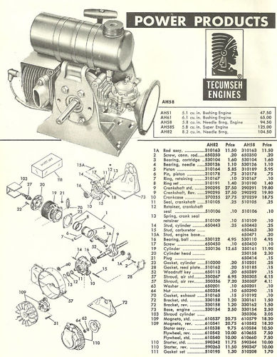 Vintage 1960's Power Products AH58 Parts & Price List | eBay
