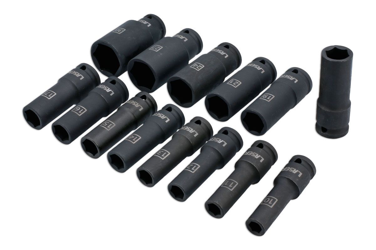 Laser 6712 Deep Impact Socket Set 1/2" D 14pc 10mm - 30mm Heavy Duty ...