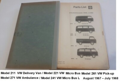 VW Volkswagen Type 2 Microbus Parts List Book August 1967 - 1969 ...