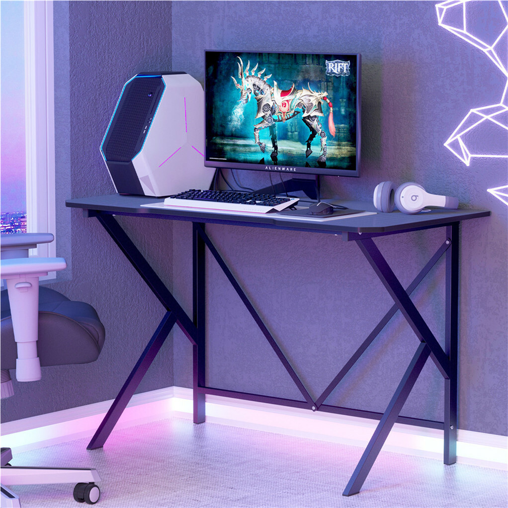 Extra Large Modern Ergonomic Computer Table RGB LED Light Gaming Desk w ...