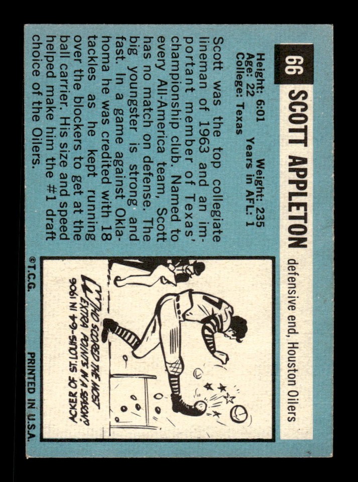 1964 Topps Football #66 Scott Appleton RC Houston Oilers | eBay