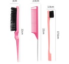 3 Pcs Pink Slick Back Hair Brush Set Edge Brush Rat Tail Teasing Middle ...
