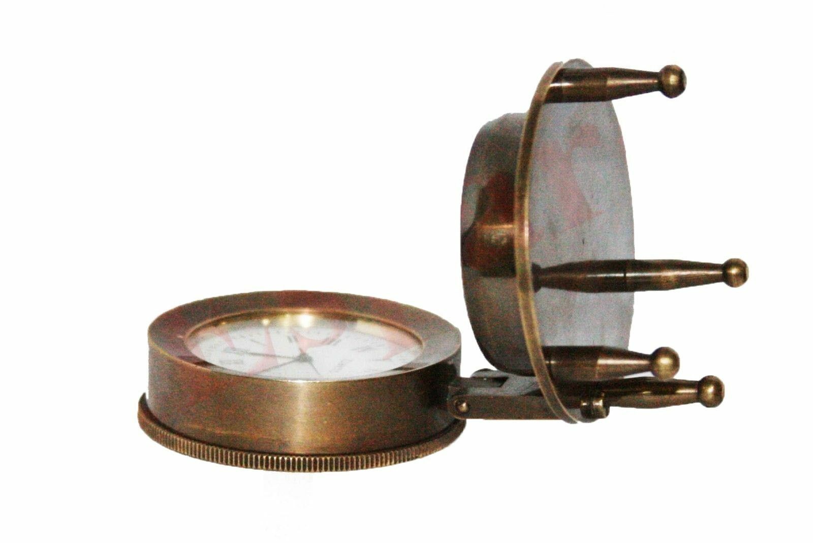 New Nautical Quartz Clock Compass on Tripod White Faced Brass Body ECs ...