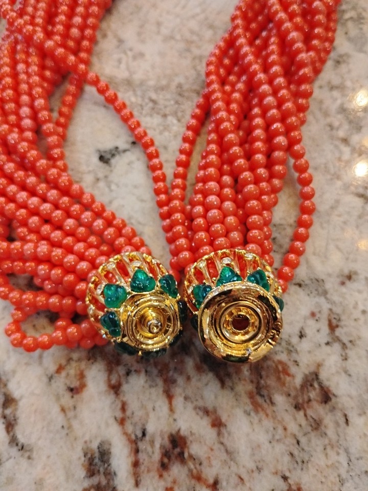 VINTAGE KJ L KENNETH JAY LANE 12 STRAND CORAL BEADED NECKLACE | eBay