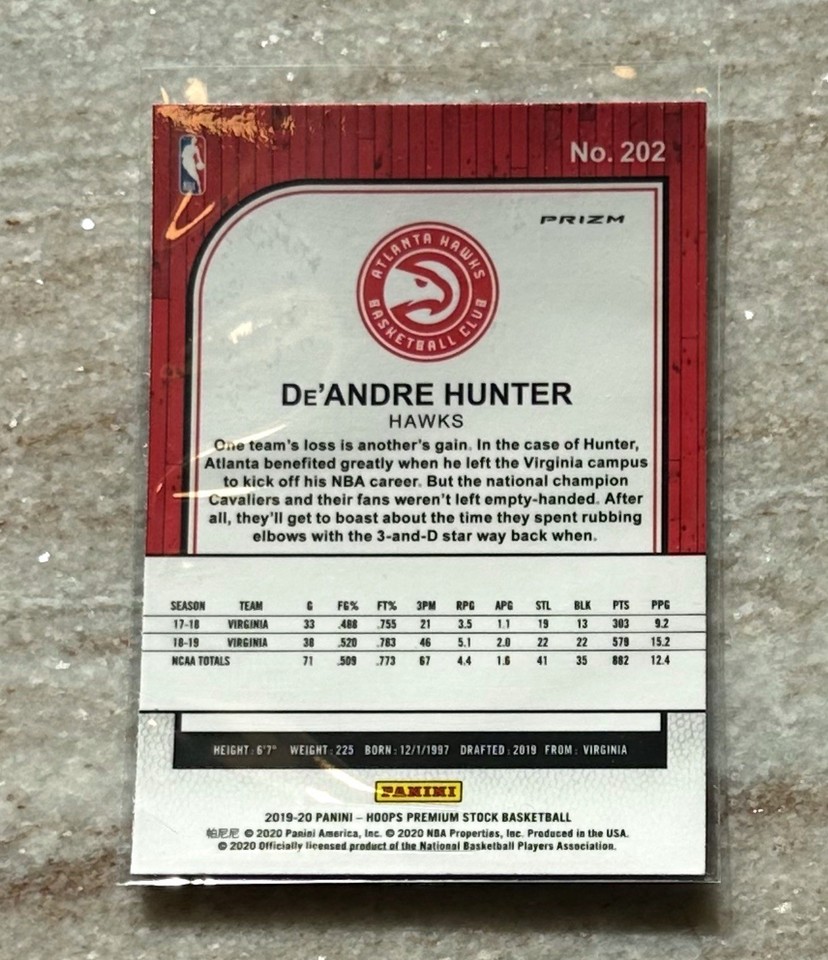 2019-20 Panini NBA Hoops Premium Stock - De'Andre Hunter #202 Pulsar ...