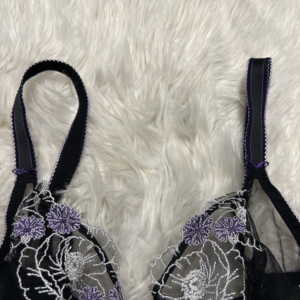 Freya 32F Bra Black Plunge Balcony Sheer Cup Underwire 4301 | eBay