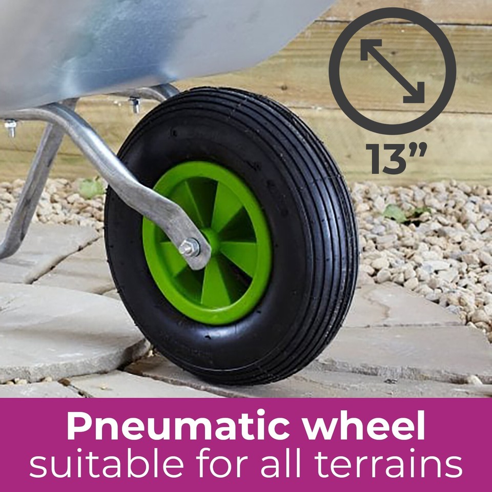 Neo Wheelbarrow 65L Garden Galvanised Cart Pneumatic Tyre Stable ...