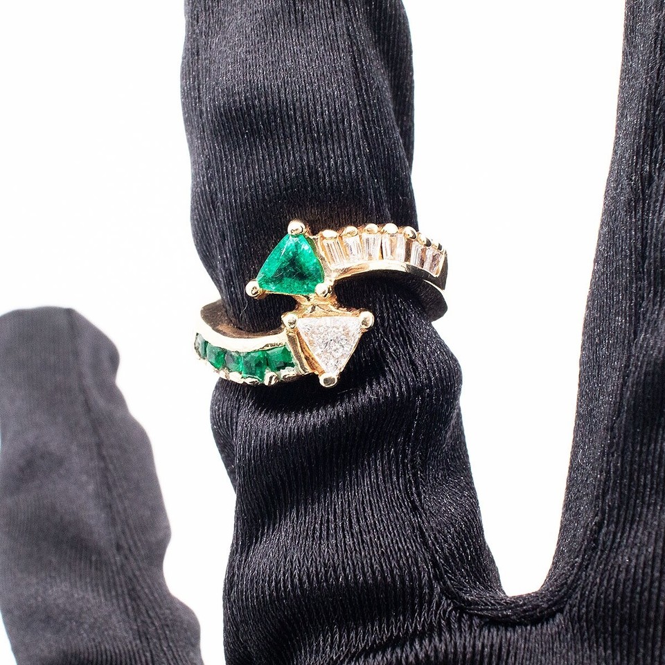 14k Yellow Gold Trillion Emerald & Diamond Overpass Ring | eBay