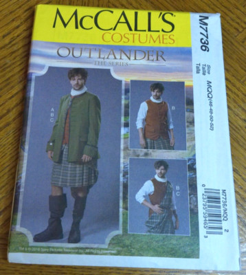 McCalls COSTUMES Pattern M7736 Mens OUTLANDER Jacket ~ Vest ~ Kilt Sz ...