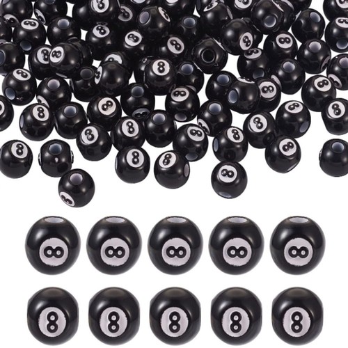 Round Acrylic Billiards Beads Number 8 Black Billiard Beads For Crafts ...