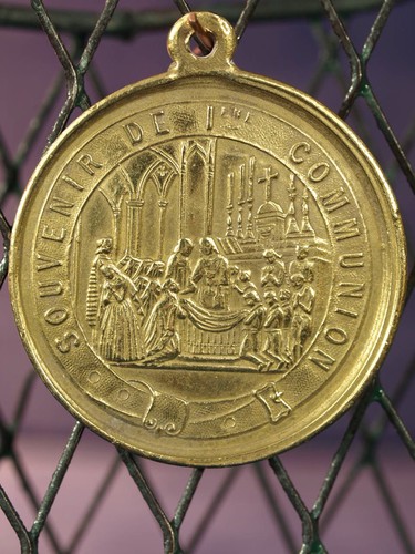 French Religious Medal Pendant First Communion Angels Brass | eBay