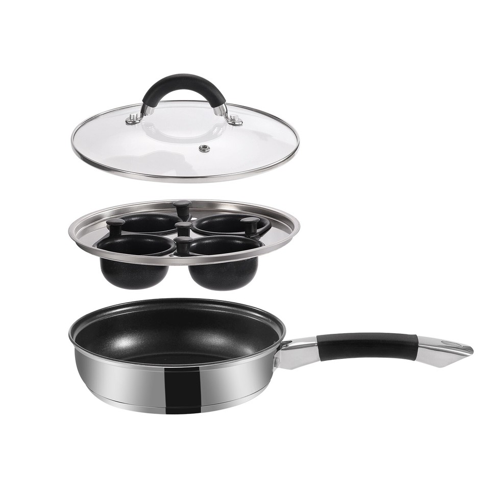 Stainless Steel Egg Poacher Pan and Lid| Non-Stick 4 Egg Poaching Cups ...