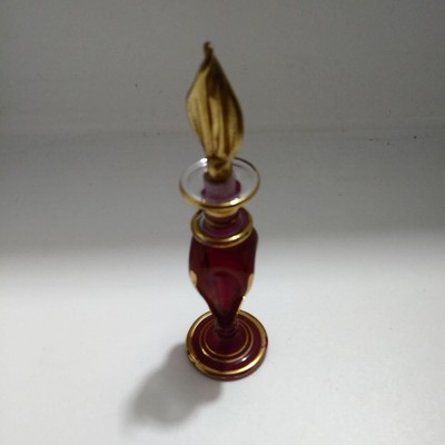 VINTAGE GLASS RED GOLD PERFUME BOTTLE 4" TALL | eBay