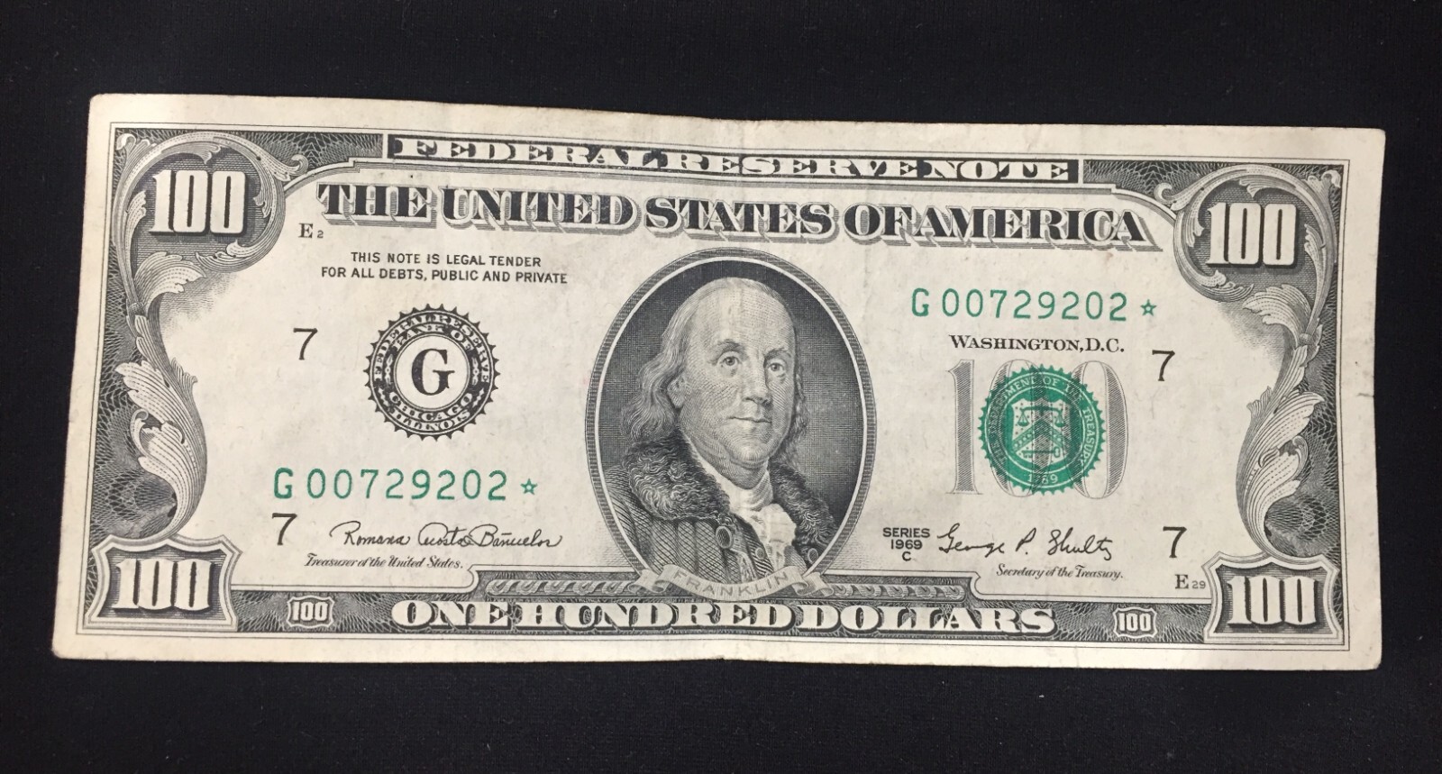OLD $100 Dollar Bill note STAR 1969 authentic G00729202 Great Condition ...