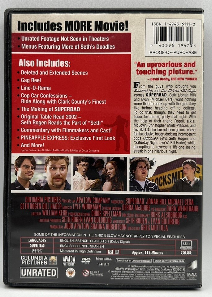 Superbad DVD Jonah Hill Michael Cera Seth Rogen Bill Harder Free ...