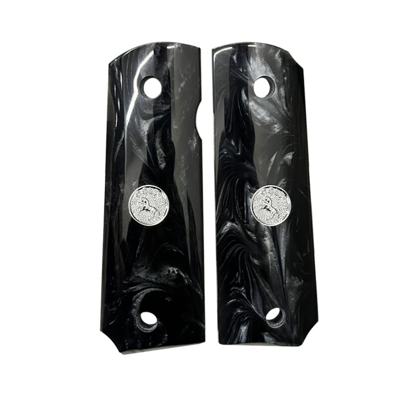 1911 Grips Full Size fit Colt Springfield Grips Black Pearl W/Silver ...