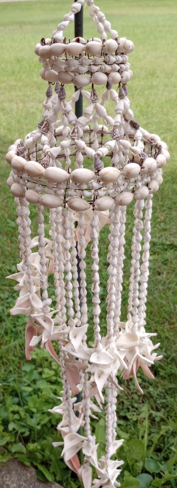 Wind Chimes Sea Shell Macrame Hanging Boho MCM Tiki 24" Whimsical Vtg ...