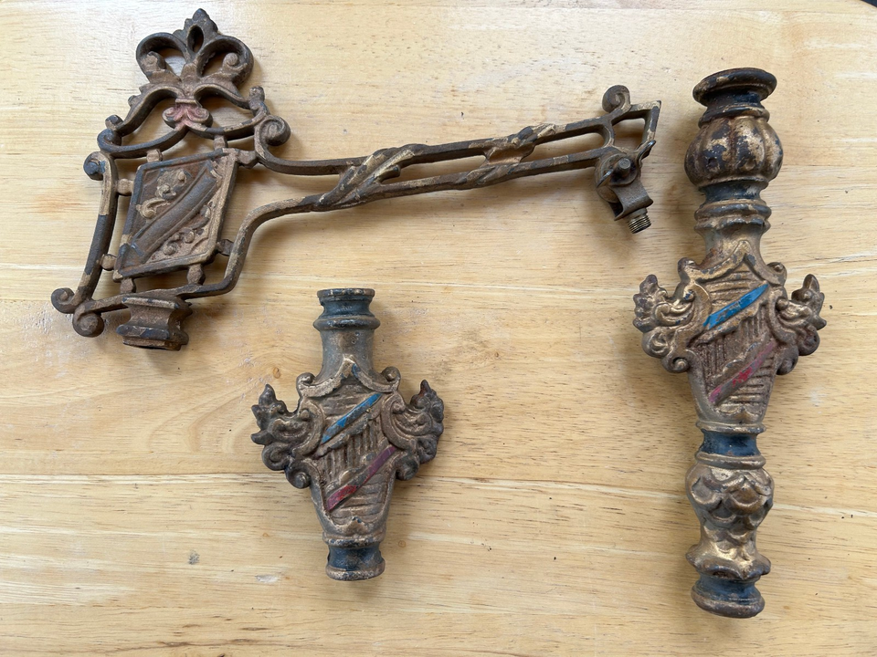 Salvaged Cast Iron Art Deco Bridge Lamp Arm & 2 Spacer Parts, Free S/H ...