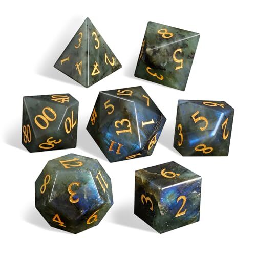 Labradorite Gemstone DND Dice Set, 7 PCS Dungeons and Dragons Dice with ...