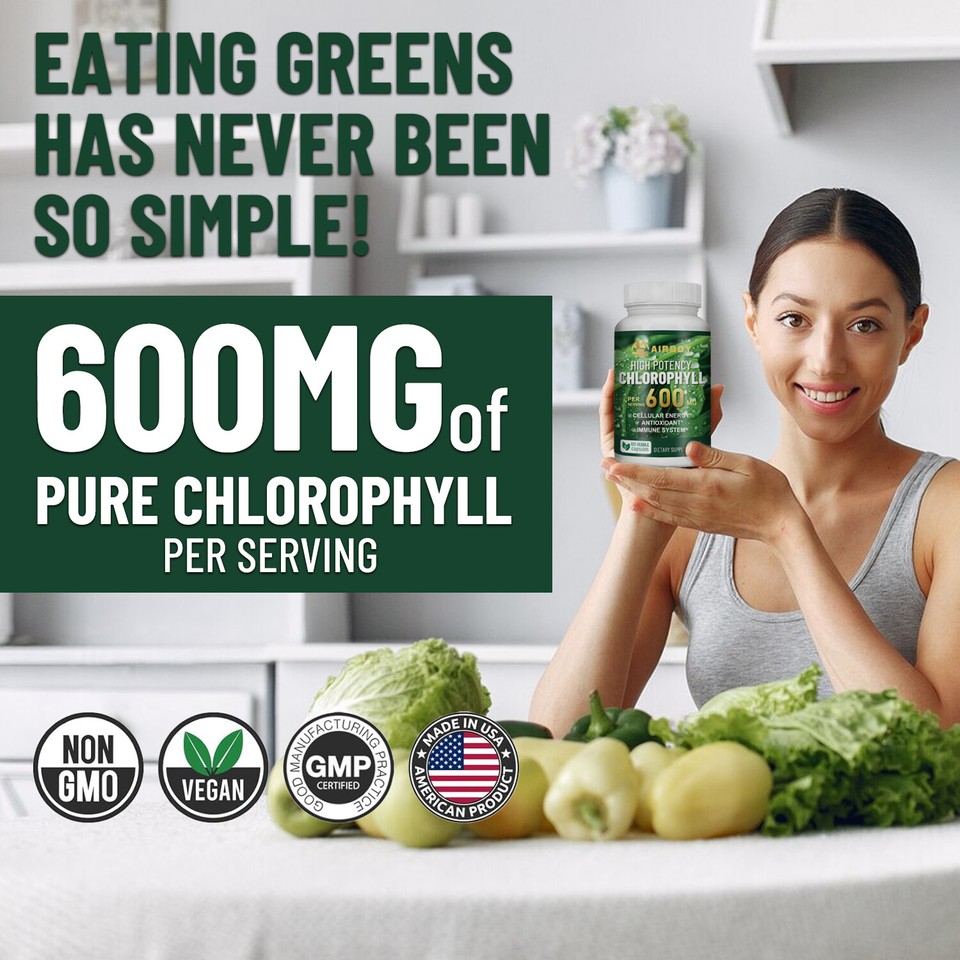 Chlorophyll Capsules 600mg - Skin Health, Antioxidant, Detox, Immune ...