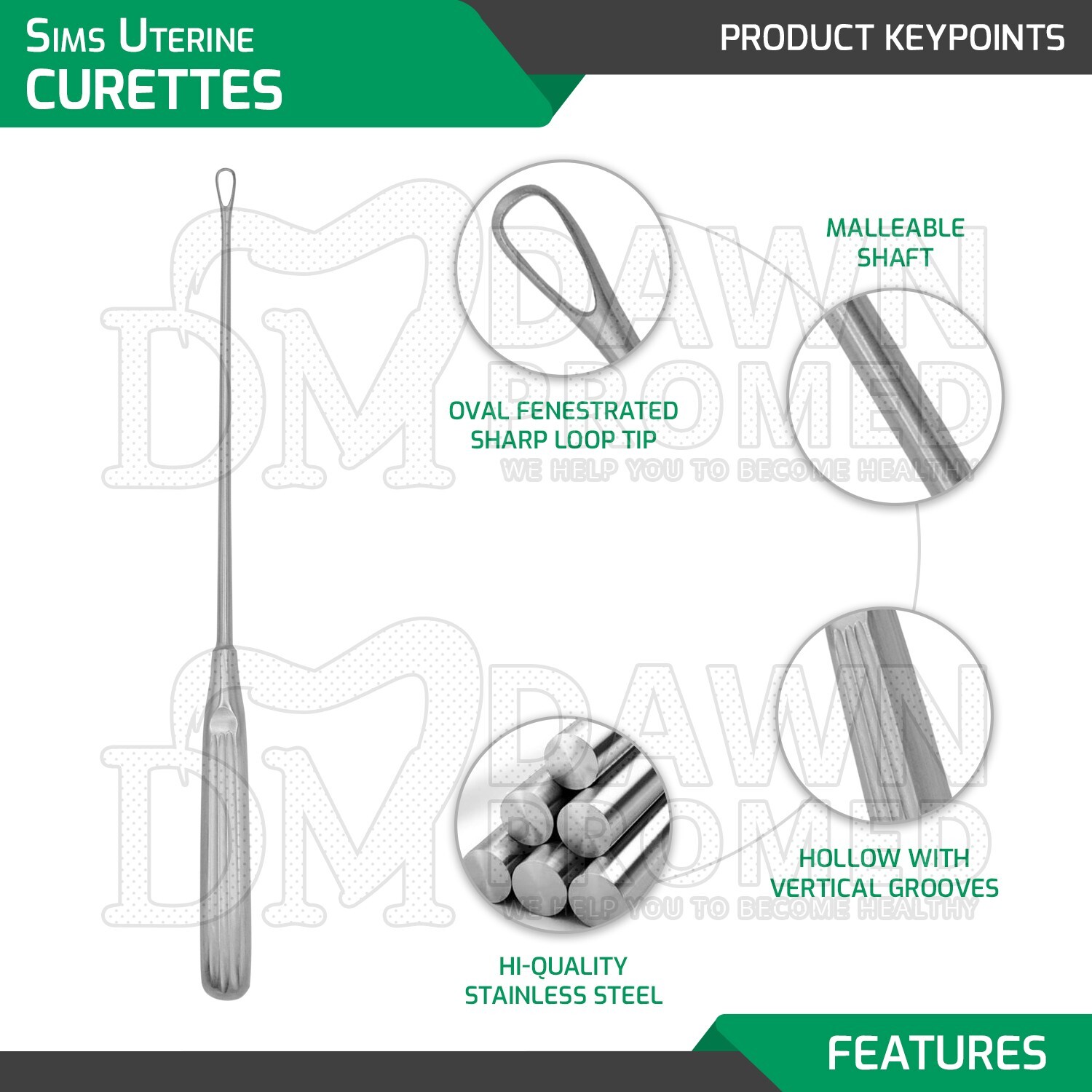 Sims Uterine Curettes 8 Pcs Set 11" Sharp Blade 00,0,1,2,3,4,5,6 Inst ...