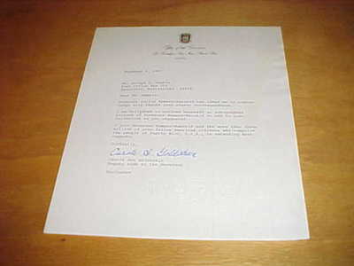 1982 Puerto Rico Governor Deputy Aide Autographed Signed Letter Carole ...