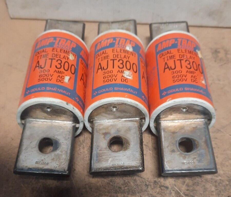GOULD #AJT300 LOT OF 3 DUAL ELEMENT TIME DELAY FUSES (300A, 600VAC ...