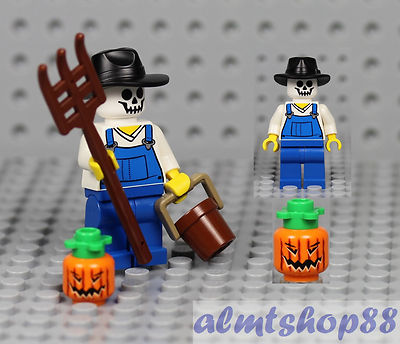 LEGO - Scarecrow Minifigure - Halloween Pumpkin Head Pitchfork Skull ...