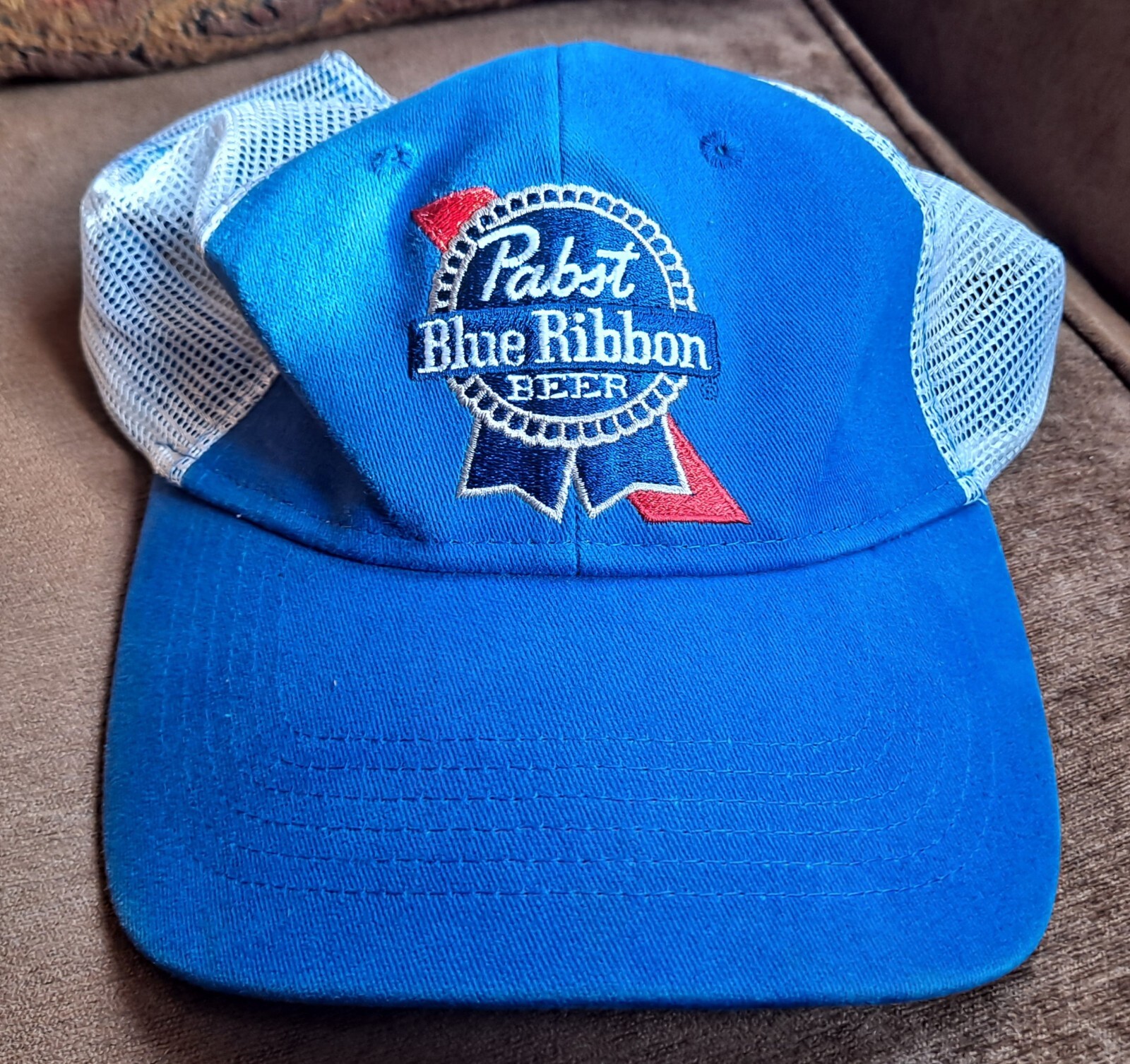 Pabst Blue Ribbon Embroidered Curved Bill Mesh Snapback Hat Trucker ...