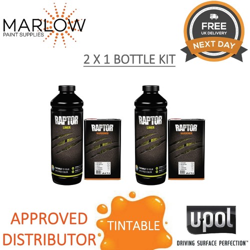 2 X U-POL RAPTOR 1 BOTTLE KIT TOUGH BED LINER UPOL WITH HARDENER ...