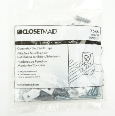 Closetmaid White Shelf Support Clips & Anchors Concrete or Stud Walls ...