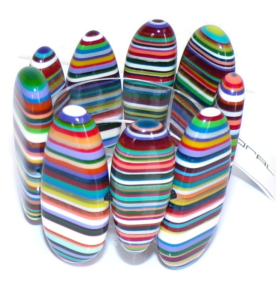 Sobral Pop Art Pipe Multicolor Stripe Large Beads Artist Made Stretch ...