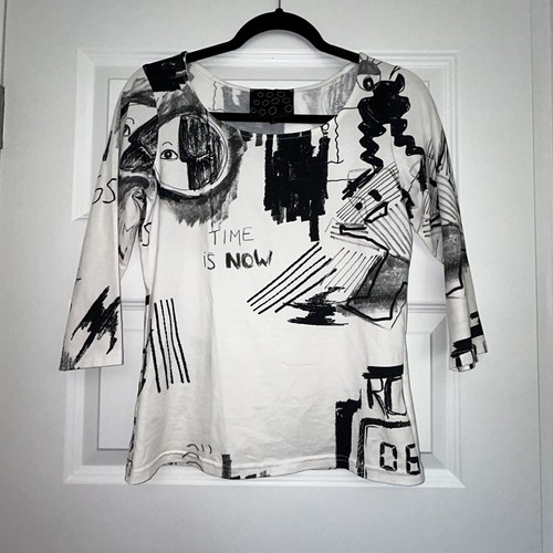 NY 77 Design Time is Now Abstract Print 3/4 Length Sleeve Shirt Top ...