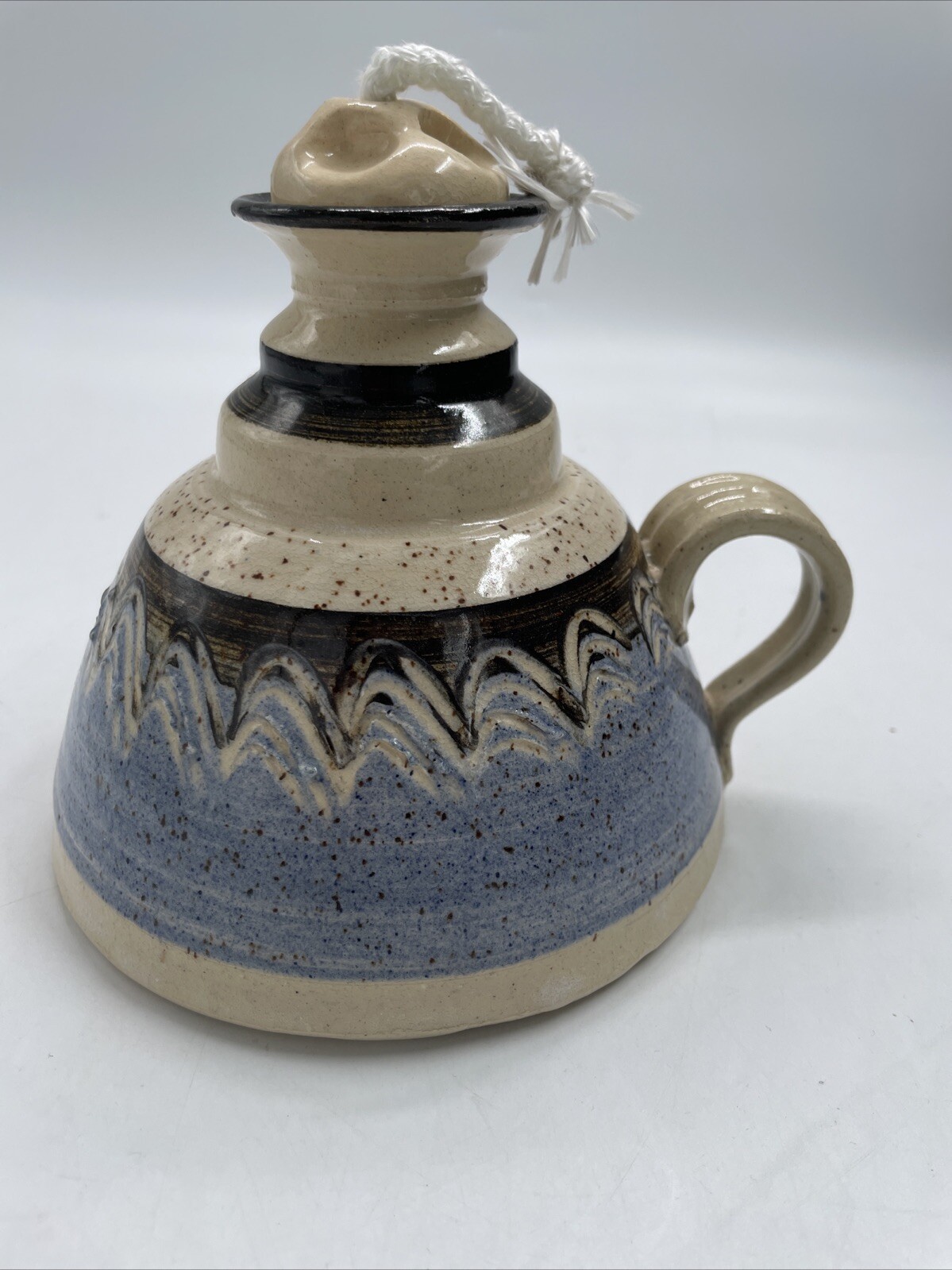 Vtg Studio Art Pottery Oil Lamp Handle Wheat Light Lamp 6”T Hand ...