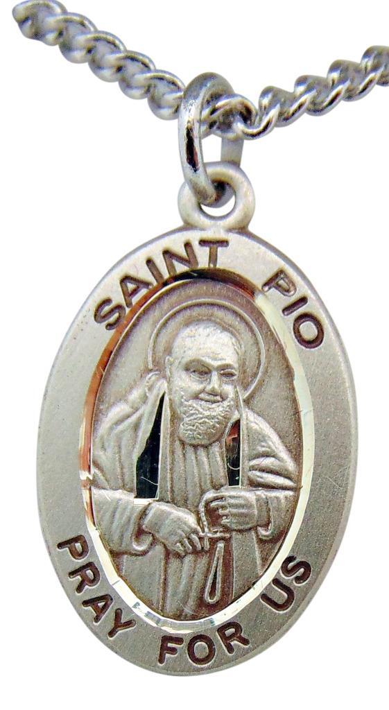 St Padre Pio Sterling Silver 7/8" Saint Medal w/ 24" Steel Chain Made ...