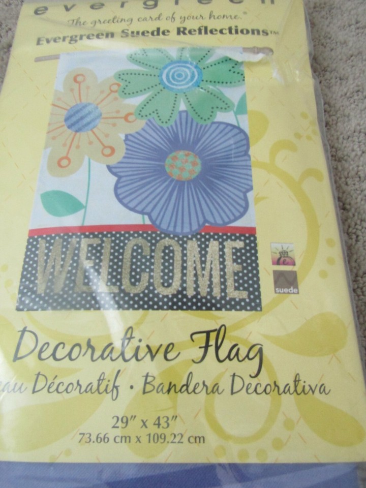 NEW LARGE EVERGREEN WELCOME FLAG WELCOME FLOWERS 29 X 43 DOUBLE SIDED ...