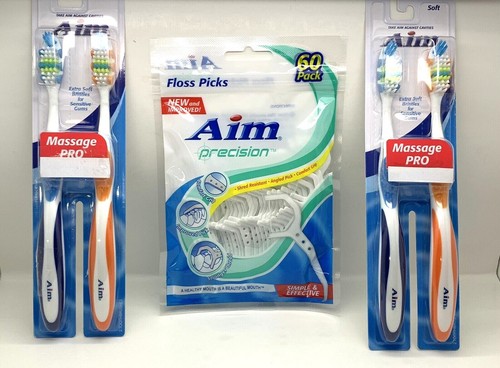 Aim Precision Floss Picks Dental and Toothbrush Soft Massage Pro/ 5 ...