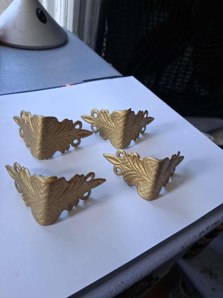 Antique Trunk Hardware, 4 Corner Clamp Pieces, Gold leaf Steamer, Box ...