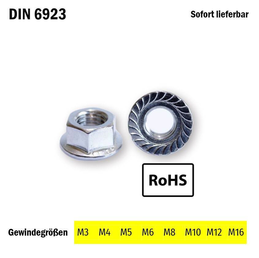 Sperrzahnmutter Flanschmutter - Stahl Verzinkt - M3 - M16 Bundmutter ...