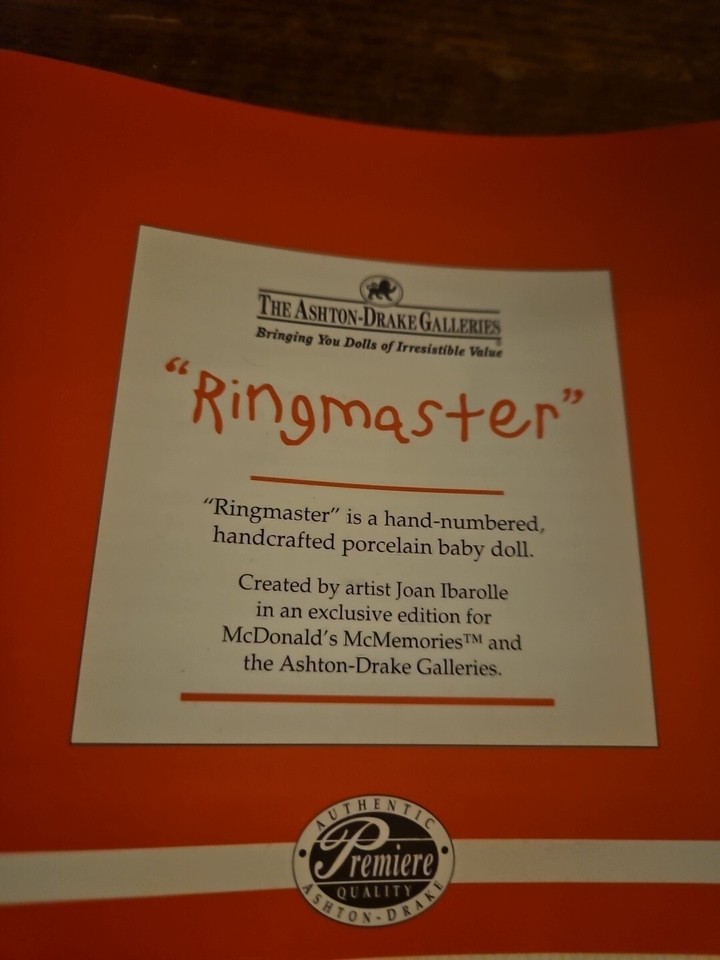 McDonald's Porcelain Doll Ashton Drake Ringmaster Rare In Original Box ...