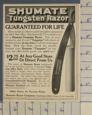 1911 SHUMATE RAZOR SHAVE COMPANY HEALTH BEAUTY RESTROOM DECOR HISTORIC ...