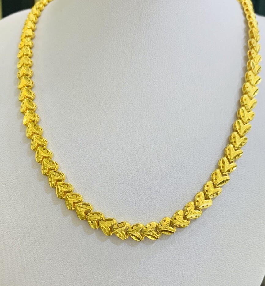 999% 24K Solid Yellow Gold Shaped Heart Cuban Chain Necklace 45.30Grams ...