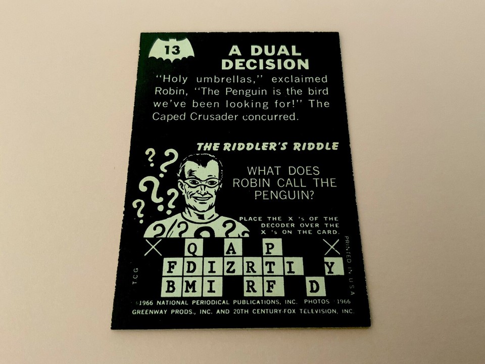 1966 Topps Batman Riddler Back Card # 13 A DUAL DECISION - NEAR MINT ...