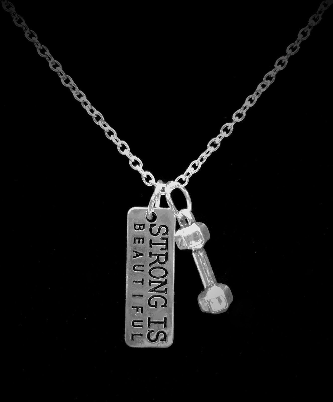Inspirational Necklace Strong Is Beautiful Dumbbell Strength Crossfit ...