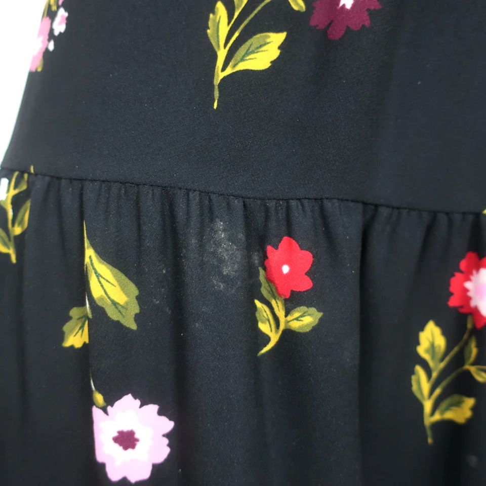 Kate Spade In Bloom Sleeveless Tiered Dress Black Floral Print Crepe ...