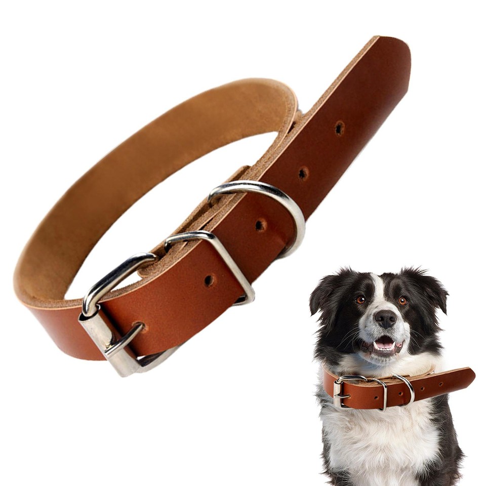 Leather Dog Collar Rolled Adjustable Metal Buckle Collars For Medium ...