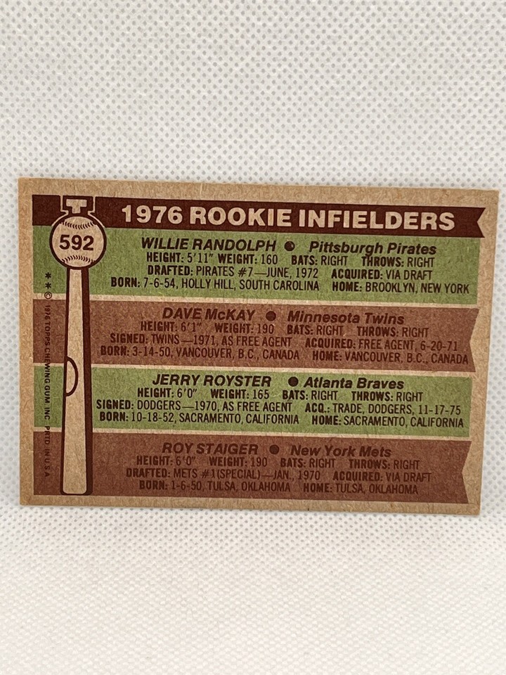 1976 Topps Baseball - No 592 Rookie Infielders - Willie Randolph, Jerry ...