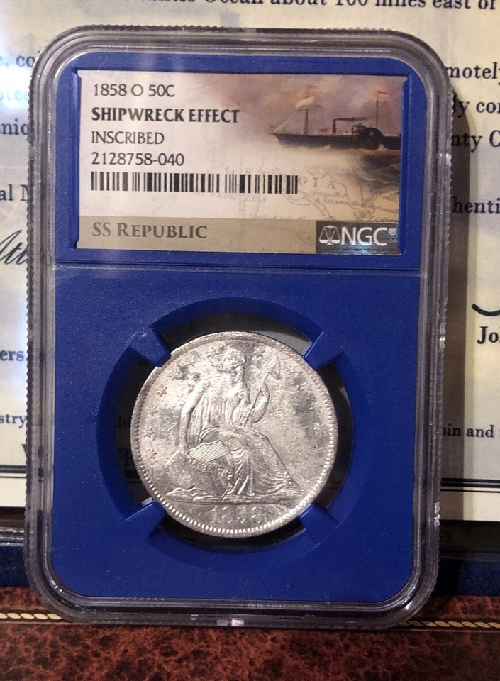 1858-O SS Republic Liberty Seated Half Dollar NGC Shipwreck Effect Coin ...